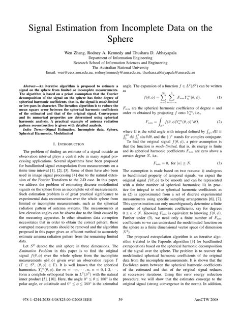 Pdf Signal Estimation From Incomplete Data On The Sphere
