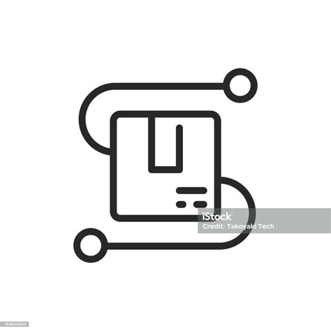 소포 배달 및 추적 아이콘입니다 벡터 선형 편집 가능한 A 지점에서 B 지점까지의 경로가 있는 상자 기호로 패키지 운송 및 배송 추적을 나타냅니다 공급망에 대한 스톡 벡터