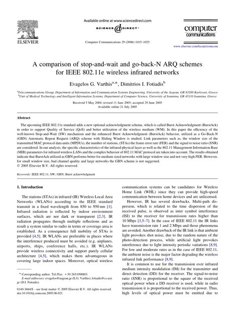 Pdf A Comparison Of Stop And Wait And Go Back N Arq Schemes For Ieee 80211e Wireless Infrared