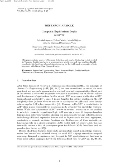 Pdf Temporal Equilibrium Logic A Survey