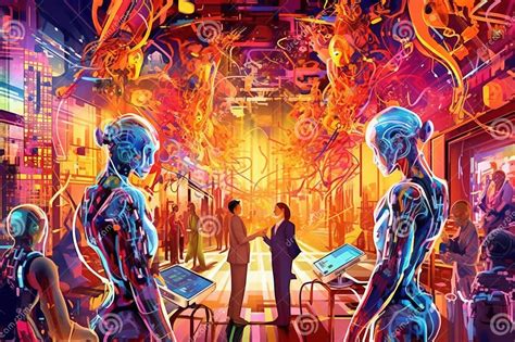 Human Robot Collaboration And Artificial Intelligence Generative Ai Stock Illustration