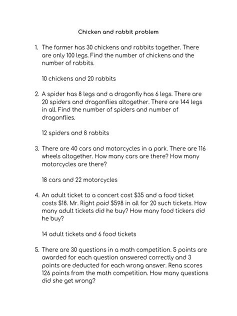 Chicken And Rabbit Problems Pdf