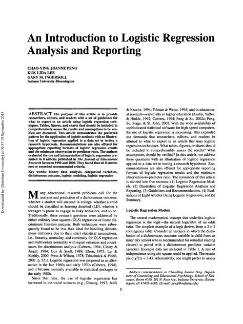Peng2002 Logistic Regression Research Paper An Introduction To