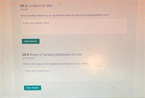 Solved Q11 Mean Of Sampling Distribution Of X Bar 075