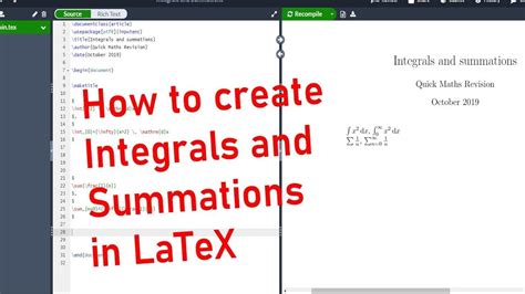 How To Create Integrals And Summations In Latexoverleaf Youtube