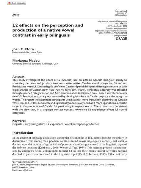 Mora Nadeu 2012 L2 Effects On The Perception And Production Of A Native