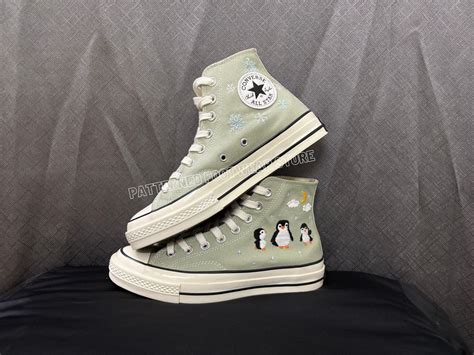 Penguin Embroidered Converse High Tops Custom Animal Design Shoes Etsy