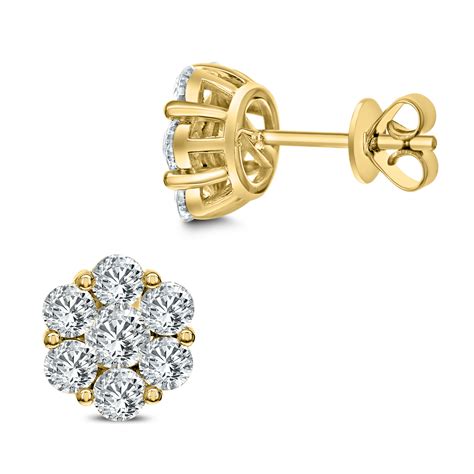 18k Yellow Gold Floral Diamond Cluster Earrings M8am26cw