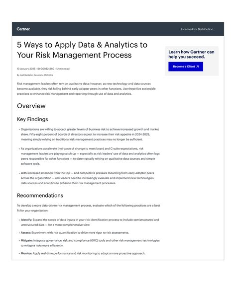 Gartner Report 5 Ways To Apply Data And Analytics To Your Risk