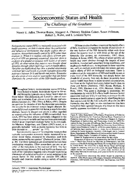 Pdf Socioeconomic Status And Health The Challenge Of The Gradient
