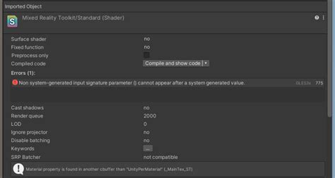 Standard Shader Error On Android Issue Microsoft Mixedrealitytoolkit Unity Github