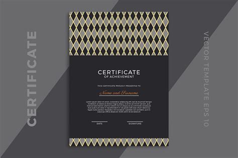 졸업 또는 과정 완료를위한 현대 비즈니스 디플로마 모형 기하학적 패턴이있는 트렌디 한 수직 감사 어두운 템플릿 벡터 배경 Eps 10 감사장에 대한 스톡 벡터 아트 및 기타