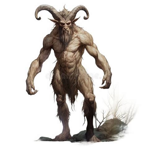 Mythical Satyr Creature Standing On Rocky Outcrop Fantasy Art Stock