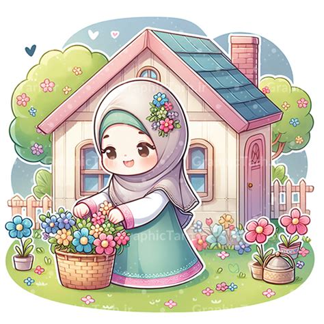 طرح تصویرسازی کاراکتر دختر با حجاب کارتونی گرافیک طرح