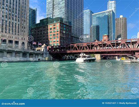 Boats And Water Taxis Crowd The Chicago River During A Stunning Summer