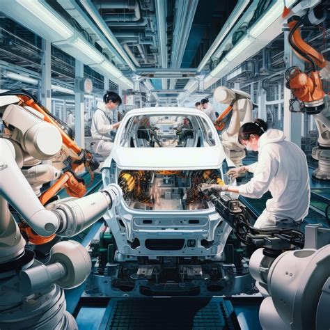 Premium Ai Image An Automotive Production Line With Robotic Arms In A