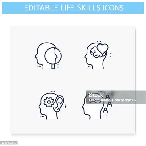 라이프 스킬 라인 아이콘 세트 편집 가능한 일러스트레이션 감정 지능에 대한 스톡 벡터 아트 및 기타 이미지 감정 지능