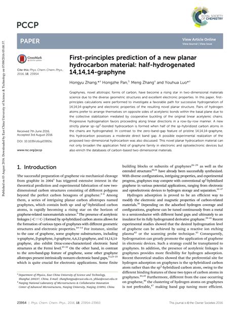 Pdf First Principles Prediction Of A New Planar Hydrocarbon Material