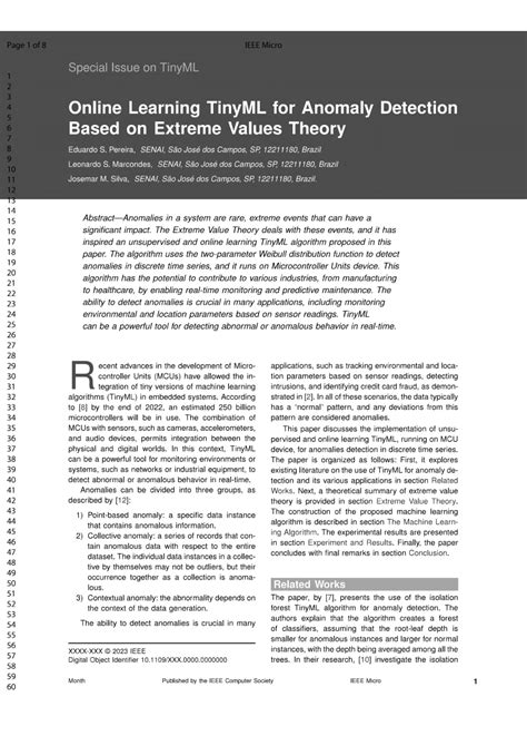 Pdf Online Learning Tinyml For Anomaly Detection Based On Extreme Values Theory