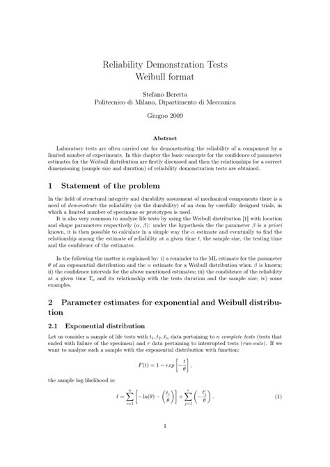 Pdf Reliability Demonstration Tests Weibull Format