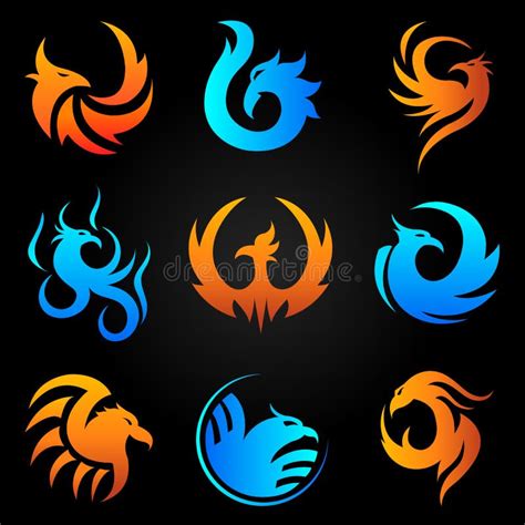Phoenix Fire Bird Vector Template Icons Set Stock Vector Illustration Of Emblem Flaming 87087339
