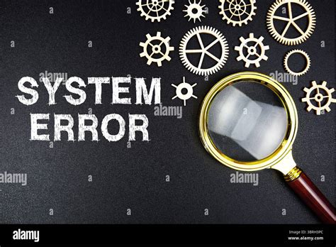 System Error Text Message With Magnifying Glass On Black Background