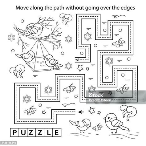 필기 연습 시트 간단한 교육 게임 또는 미로 색칠하기 개요 겨울에 만화 새의 아이들을위한 색칠하기 책 0명에 대한 스톡 벡터 아트 및 기타 이미지 Istock