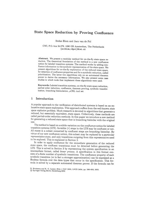 Pdf State Space Reduction By Proving Confluence