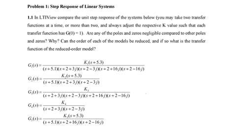 Solved Problem 1 Step Response Of Linear Systems 1 1 In Chegg Com