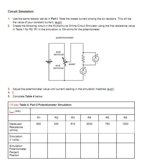 Solved 15 Pts Table 1 Resistor Selection And Circuit Chegg Com