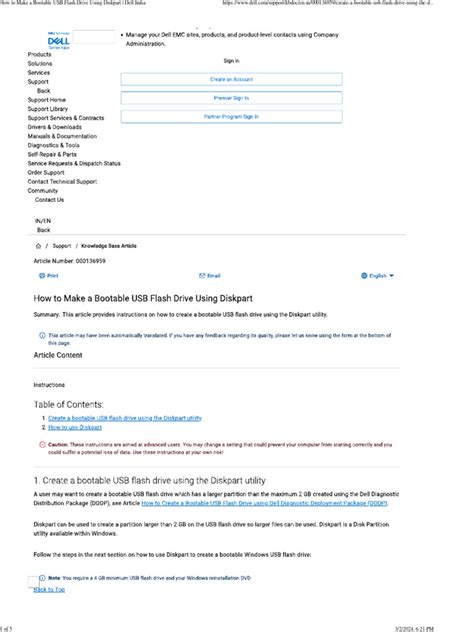 How To Make A Bootable Usb Flash Drive Using Diskpart Dell India Pdf Games And Activities
