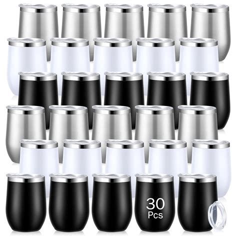 30 Pcs 12 Oz Stainless Steel Wine Tumbler With Lid Bulk Vacuum Insulated Double Wall Travel