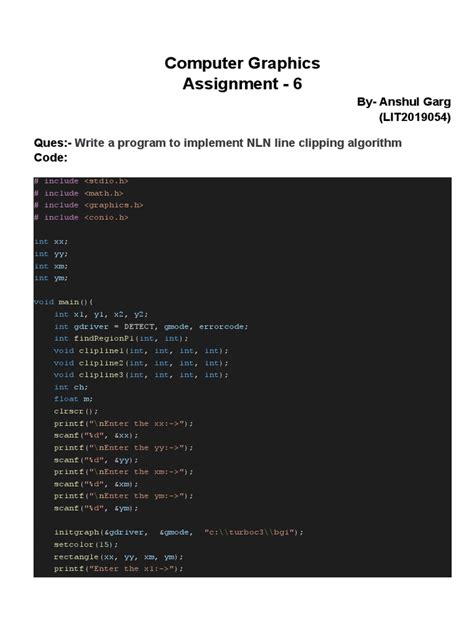 Computer Graphics Assignment 6 Write A Program To Implement Nln Line Clipping Algorithm Pdf