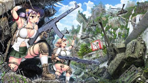 Hase Yu Original Commentary Request 2girls Aircraft Assault Rifle Backpack Bag Bandaged