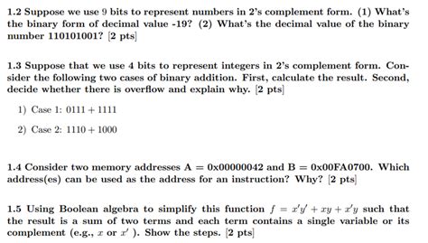 Solved 12 Suppose We Use 9 Bits To Represent Numbers In 2s