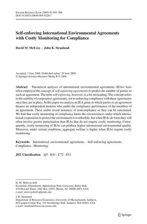 Pdf Enforcing ‘self Enforcing International Environmental Agreements