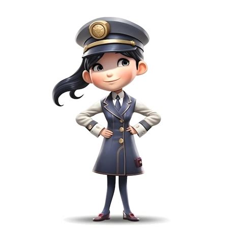 Premium Ai Image A Cute Air Hostess With A Pilot Cap And Uniform On White Background
