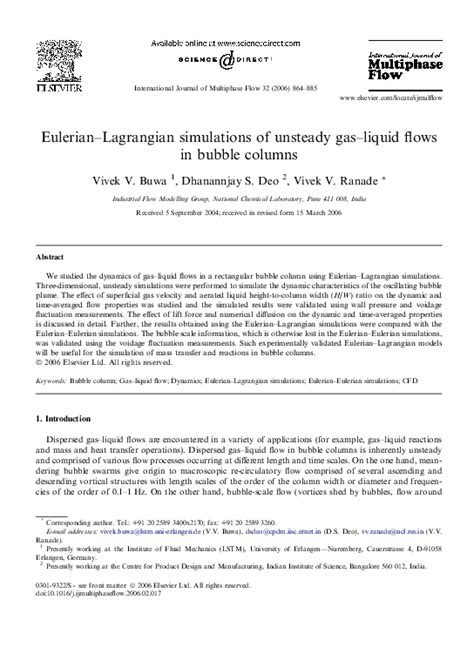 Pdf Eulerianlagrangian Simulations Of Unsteady Gasliquid Flows In Bubble Columns