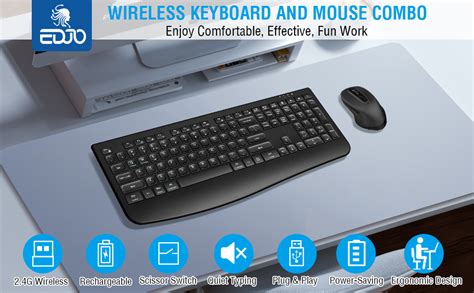 Wireless Keyboard And Mouse Combo Edjo 2 4ghz Rechargeable Ergonomic Keyboard With