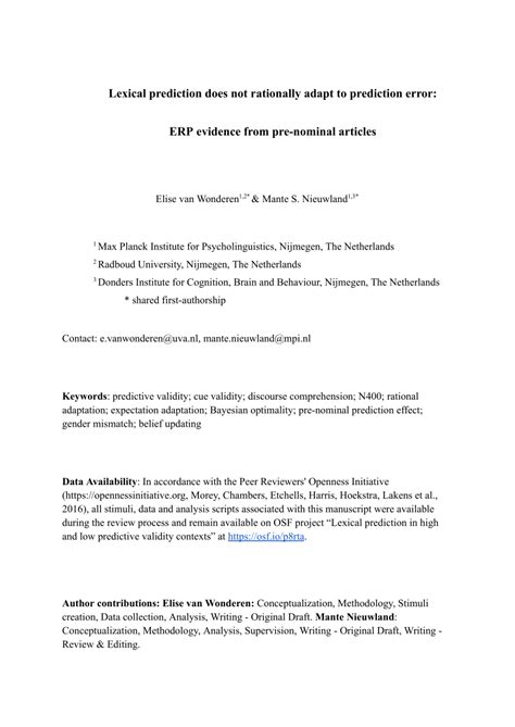 Pdf Lexical Prediction Does Not Rationally Adapt To Prediction Error