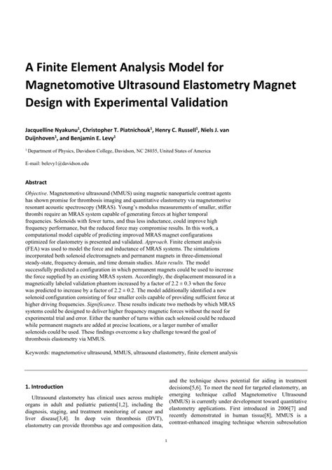 Pdf A Finite Element Analysis Model For Magnetomotive Ultrasound Elastometry Magnet Design