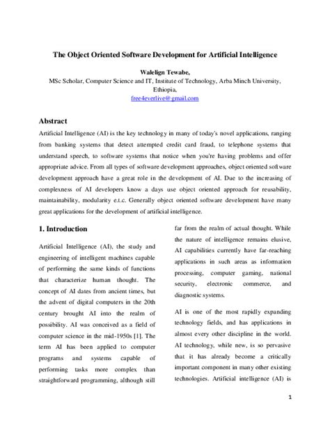 Pdf The Object Oriented Software Development For Artificial Intelligence