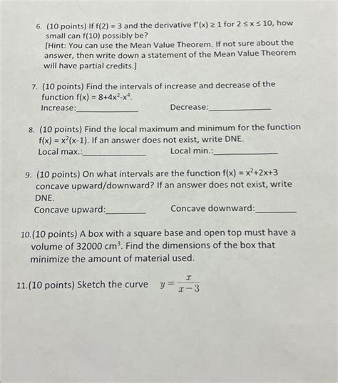 Solved 6 10 Points If F23 And The Derivative F′x≥1