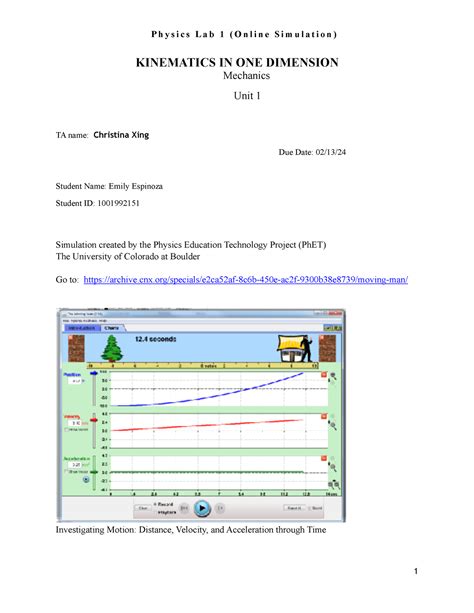 Lab Kinematics D Online KINEMATICS IN ONE DIMENSION Mechanics Unit TA Name