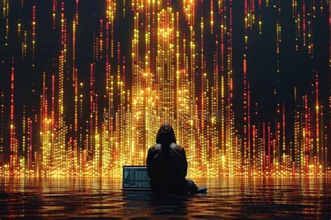 Mysterious Hacker In Hoodie And Leather Jacket With Laptop Against Dark