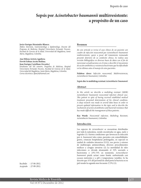 Reporte De Un Caso De Sepsis Causada Por Acinetobacter Baumannii Multirresistente Y Revisión De