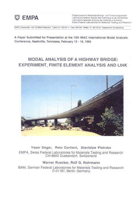 Pdf Modal Analysis Of A Highway Bridge Experiment Finite Element Analysis And Link