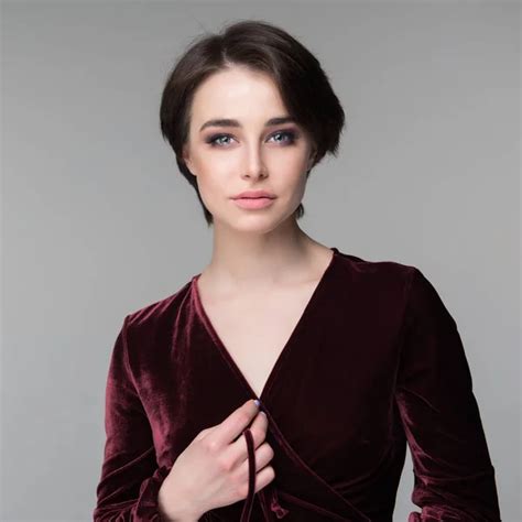 Beauty Female Portrait Young Attractive Woman Posing Studio Gray