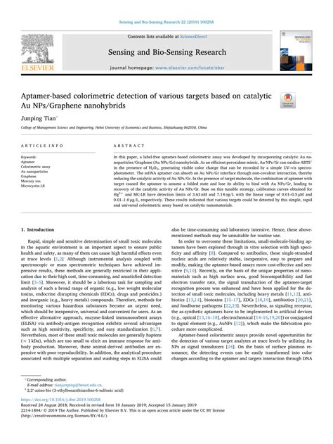 Pdf Aptamer Based Colorimetric Detection Of Various Targets Based On Catalytic Au Npsgraphene