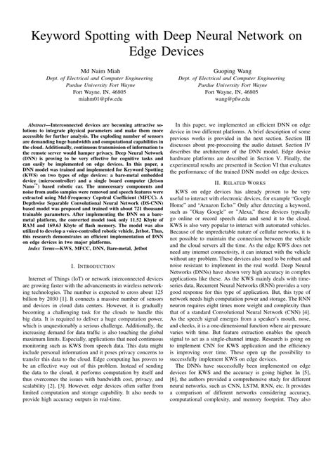 PDF Keyword Spotting With Deep Neural Network On Edge Devices